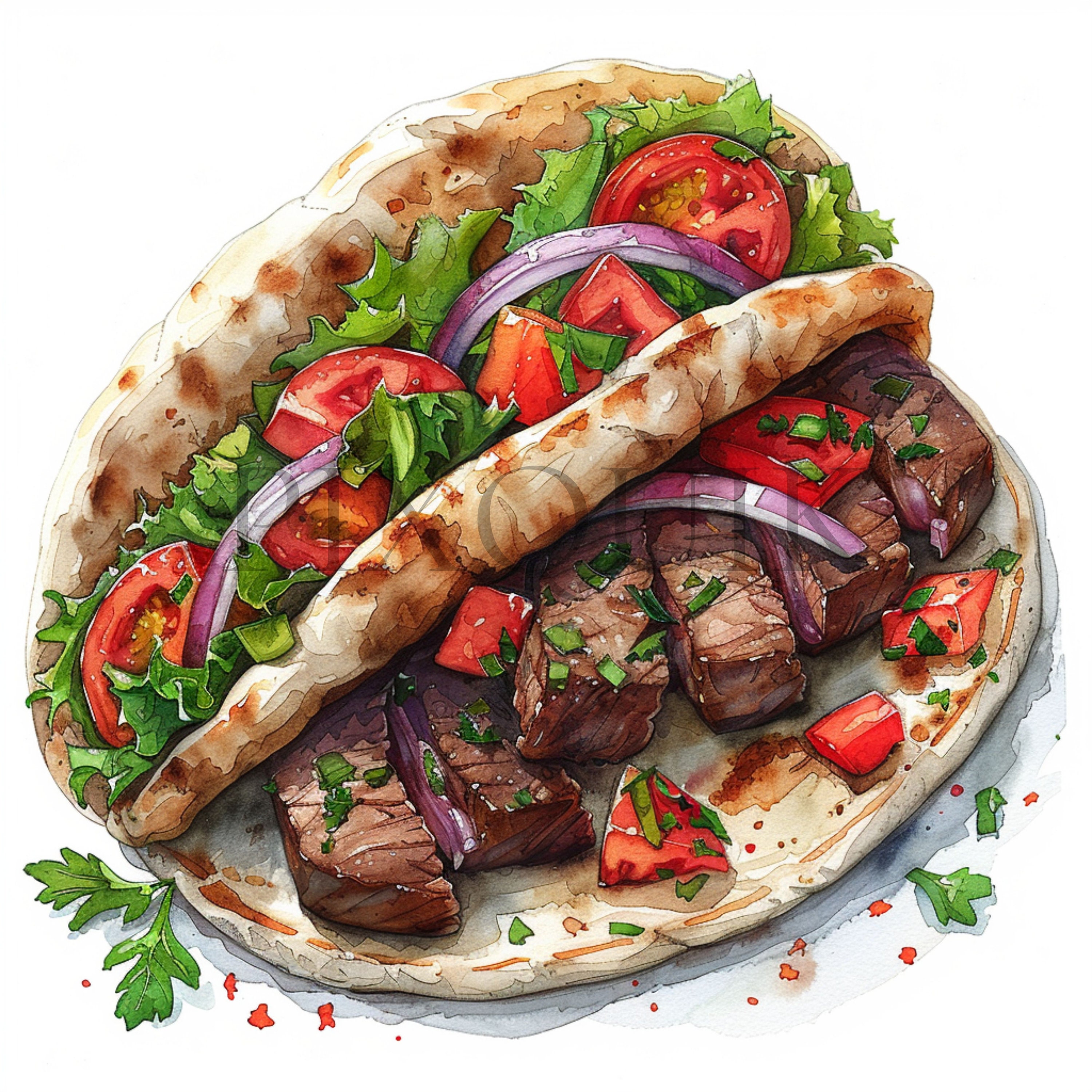 Watercolor Gyros Clipart 10 High-quality Jpgs Food Culture Gyros ...