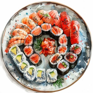 Watercolor Sushi Clipart | Japanese Food Illustrations (10 Jpgs) - Etsy