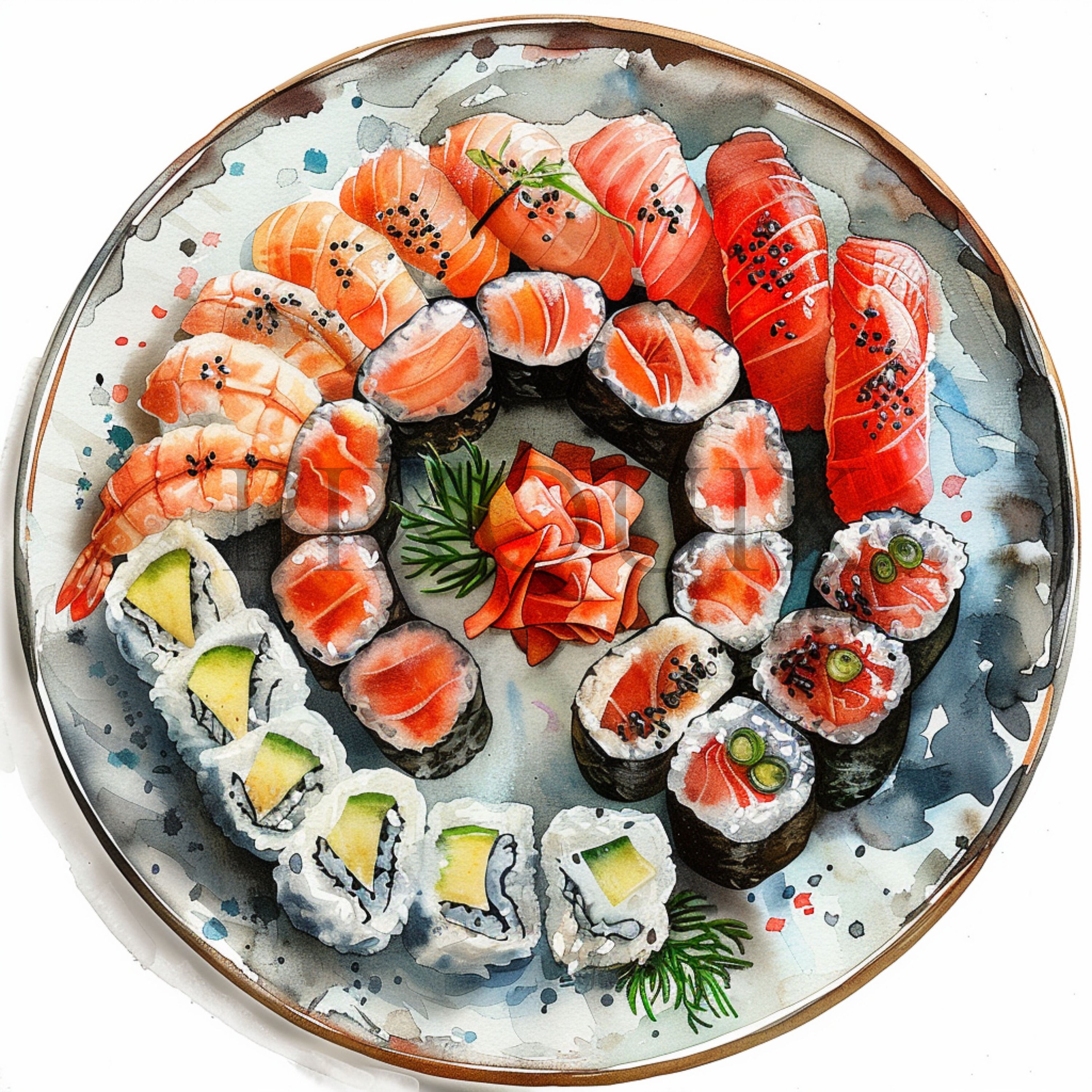 Watercolor Sushi Clipart | Japanese Food Illustrations (10 Jpgs) - Etsy