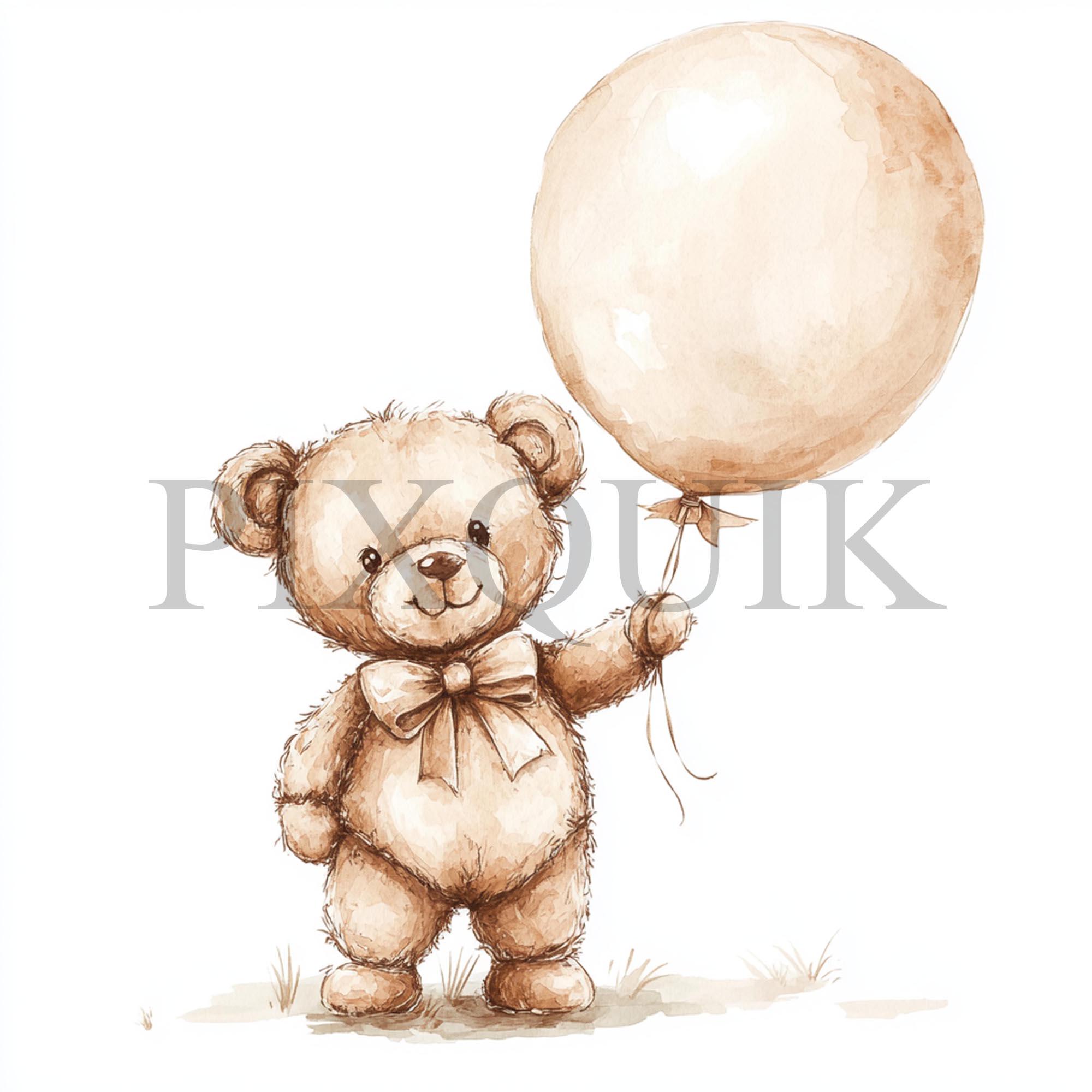 Watercolor Teddy Bear Clipart: Brown Balloon Art (JPG & PNG Files) - Etsy