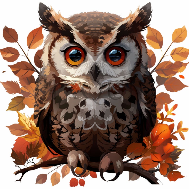 Autumn Owl Clipart | Fall Bird JPG Graphics (digital Download) - Etsy
