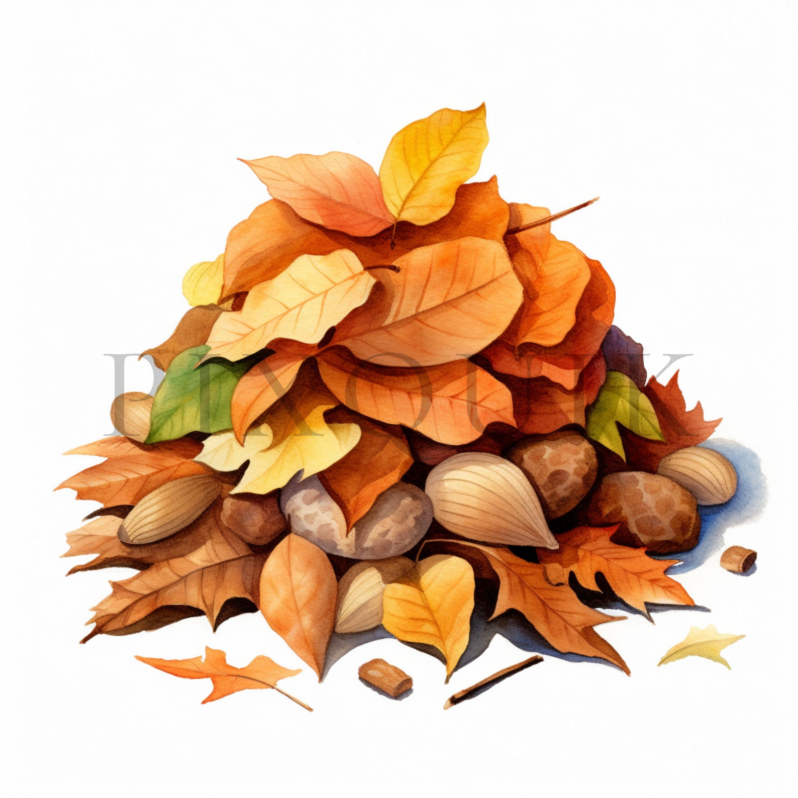 Watercolor Fall Leaf Heap Clipart 10 High Quality Jpgs Digital Download ...