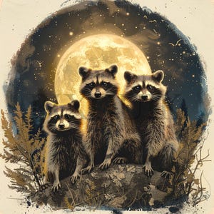Raccoon With Moon Clipart | 10 Jpg's and PNG Files | Card Making ...