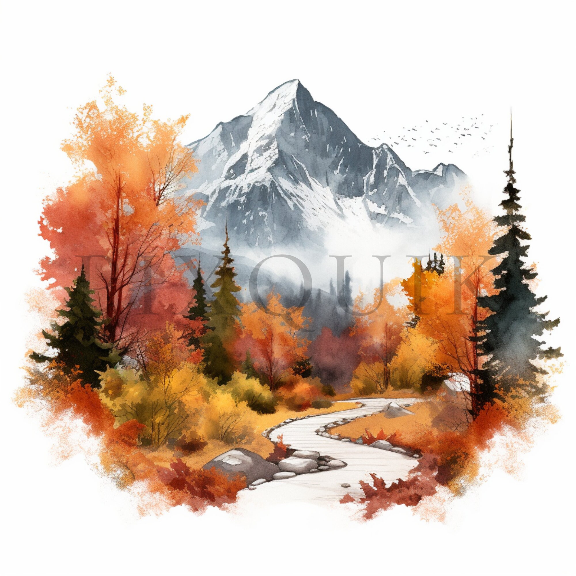 Autumn Mountain Scenery Clipart | Fall Landscape Jpgs (digital Download ...