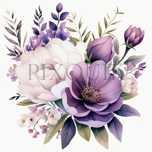 Purple Flowers Bouquet Clipart | 10 High Quality Jpgs | Violet Floral ...