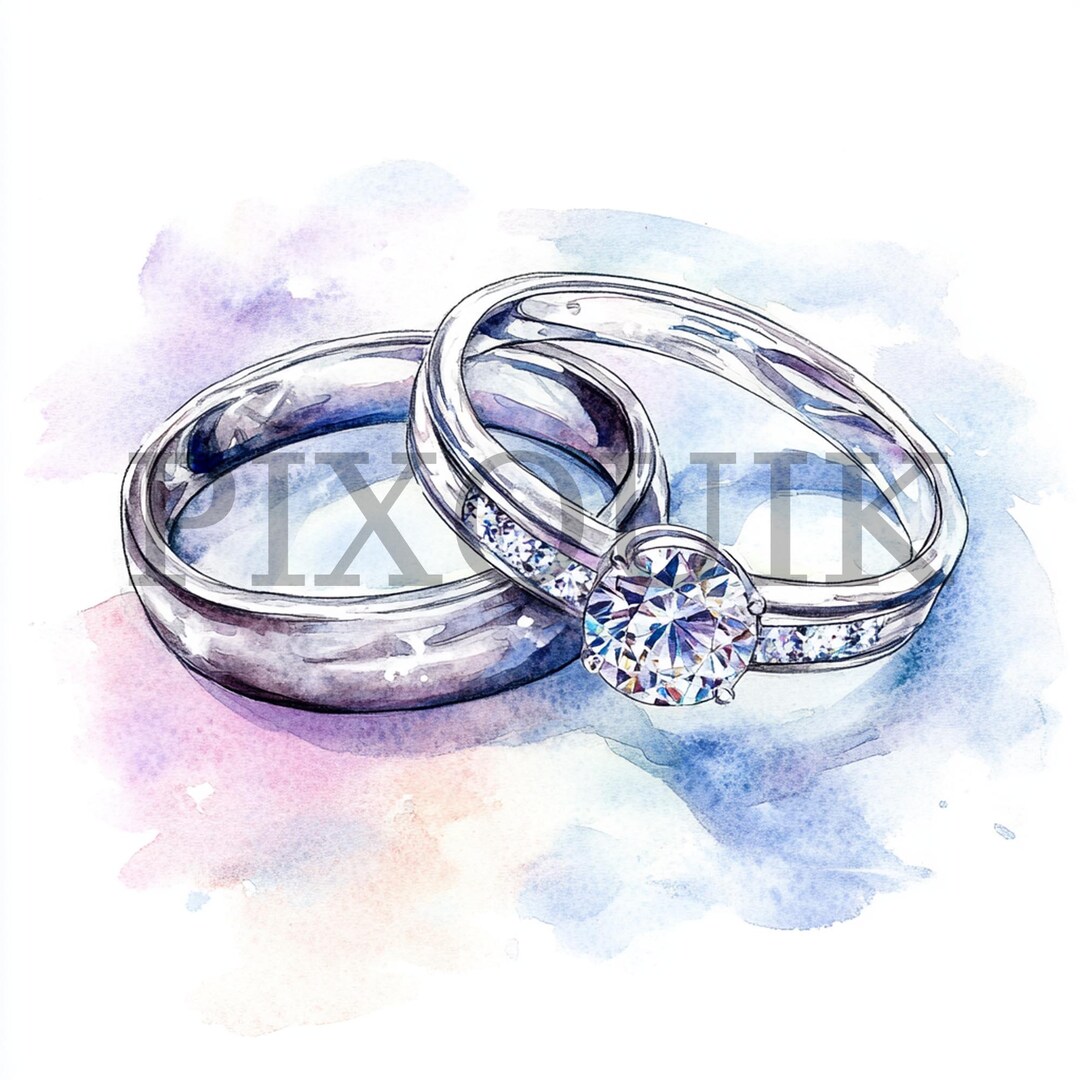 Watercolor Wedding Ring Clipart | Elegant Bridal Illustration (10 JPG ...