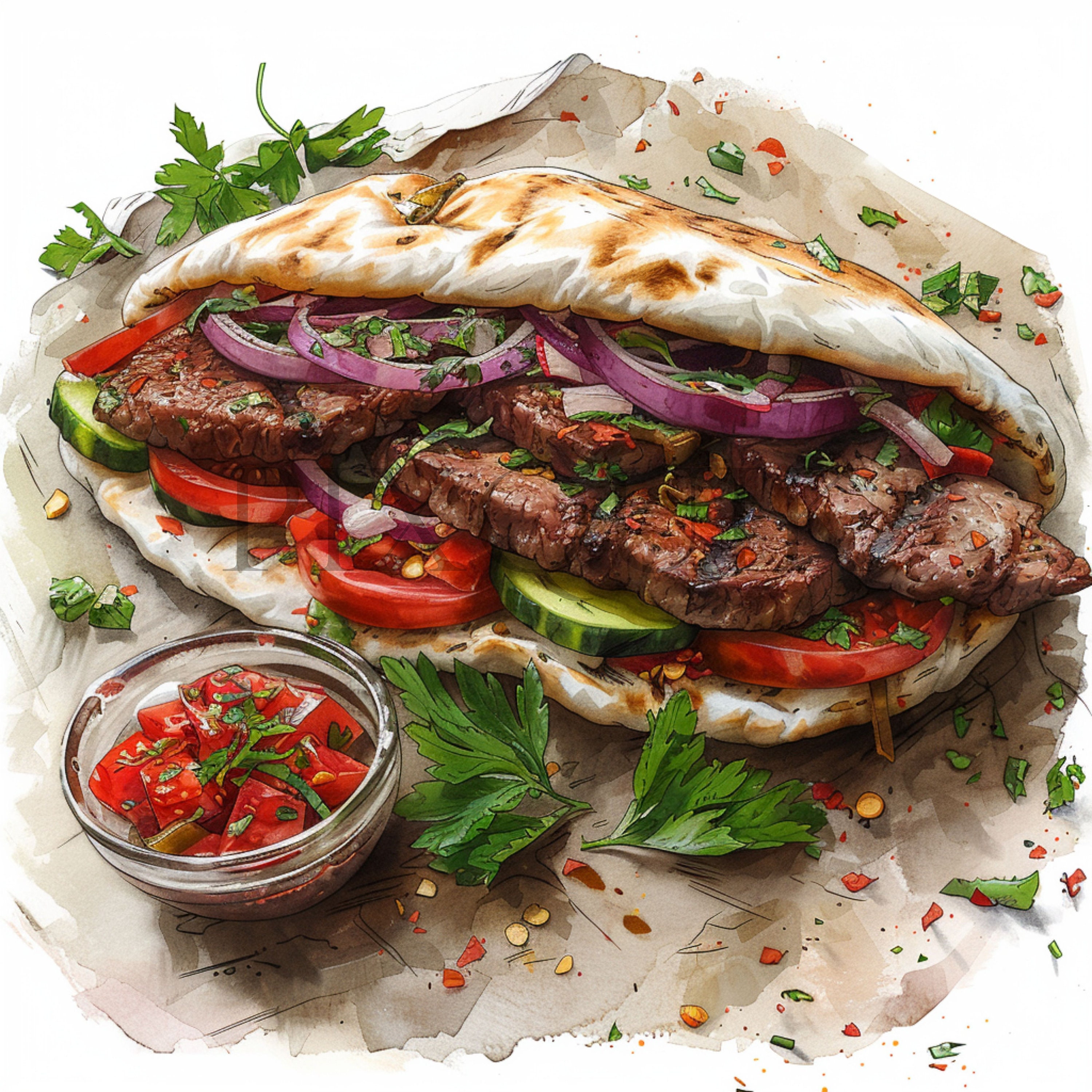 Watercolor Gyros Clipart 10 High-quality Jpgs Food Culture Gyros ...