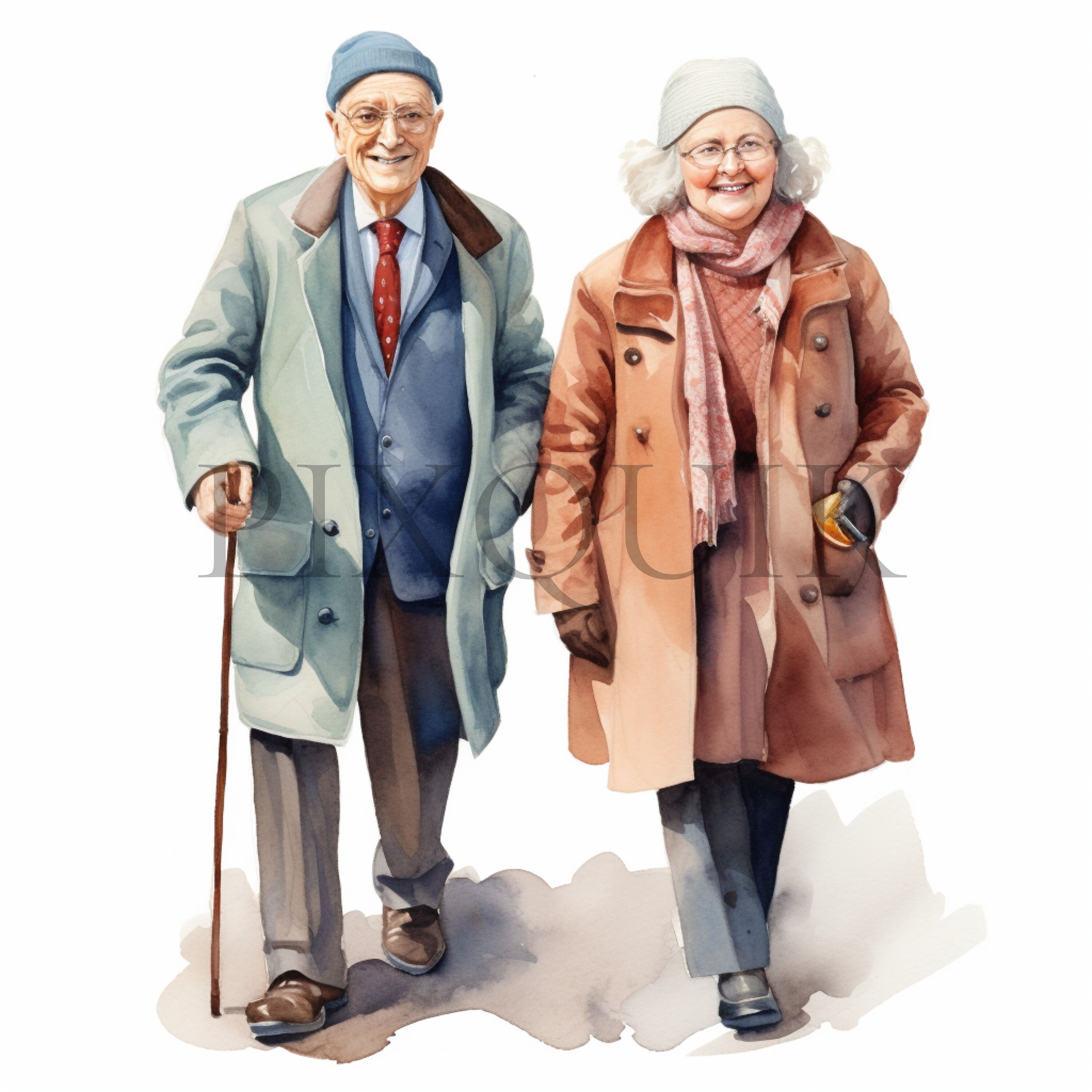 Watercolor Grandparents Clipart | Elder Couple JPG (instant Download ...