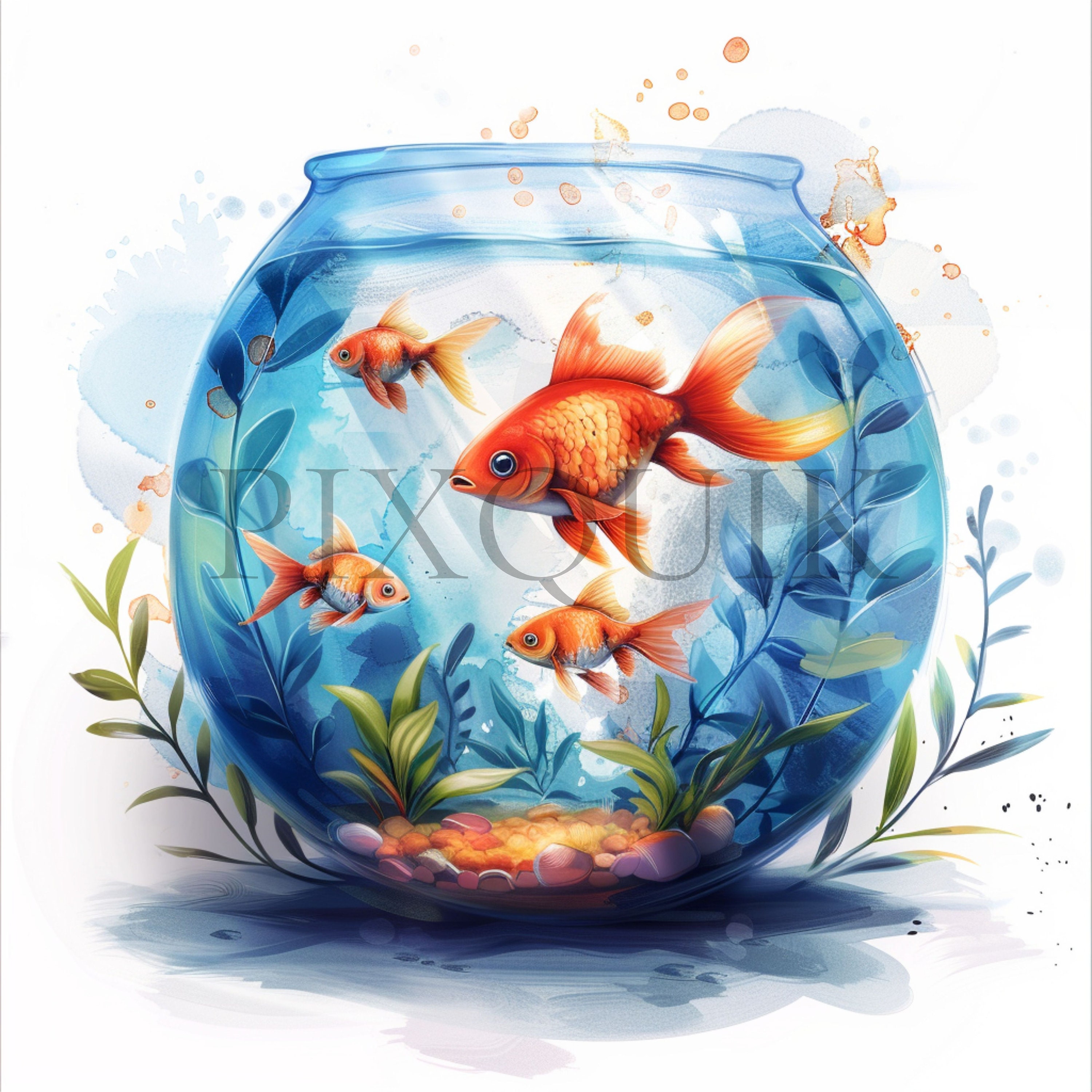 Watercolor Goldfish Bowl Clipart | 10 Jpgs, Sublimation Design (digital ...