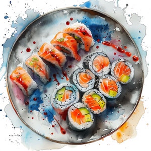Watercolor Sushi Clipart | Japanese Food Illustrations (10 Jpgs) - Etsy