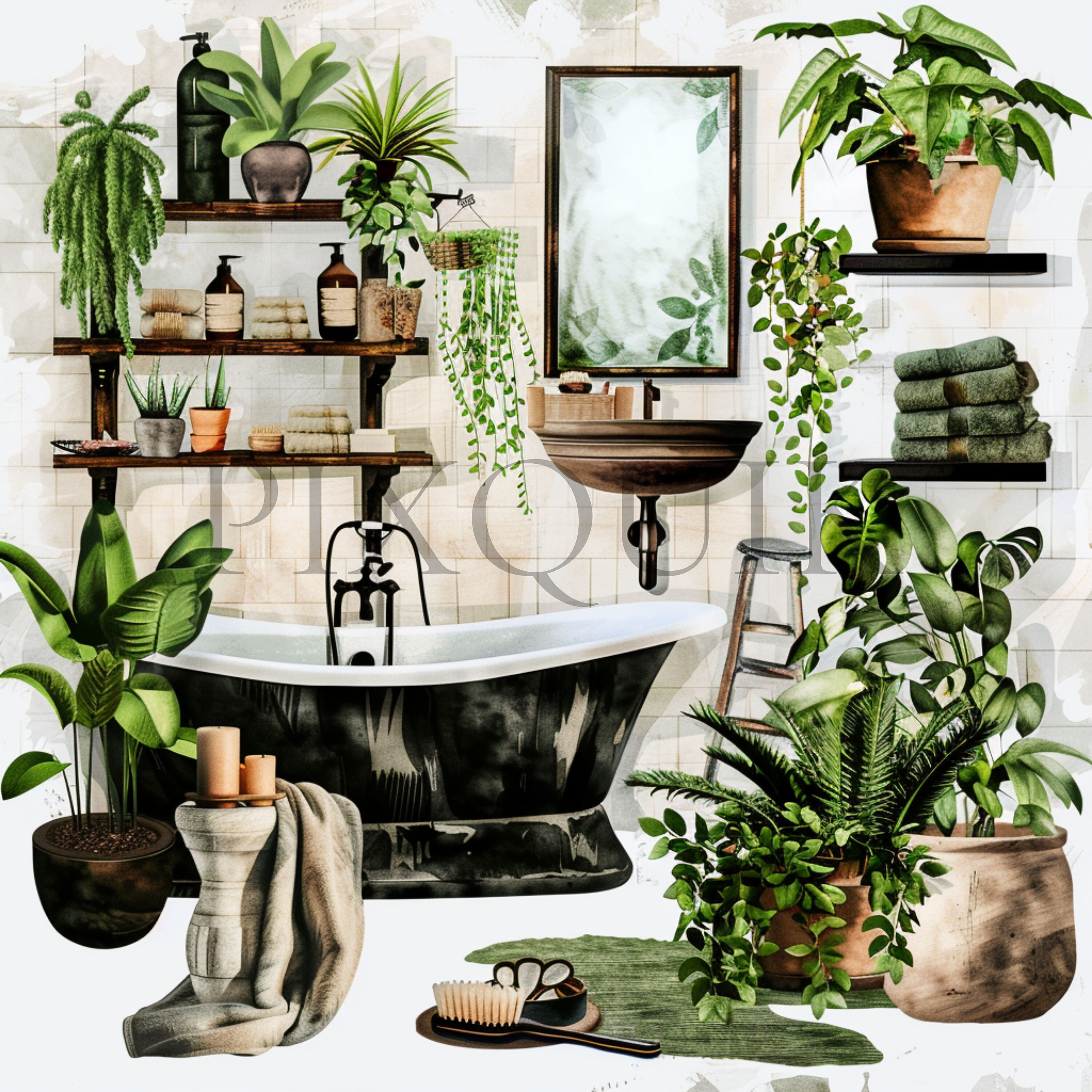 Vintage Floral Bathroom Clipart 10 High Quality JPG Bathroom Clipart ...
