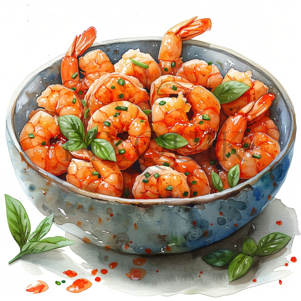 Watercolor Fried Shrimp Clipart | Food Illustration (digital Download ...