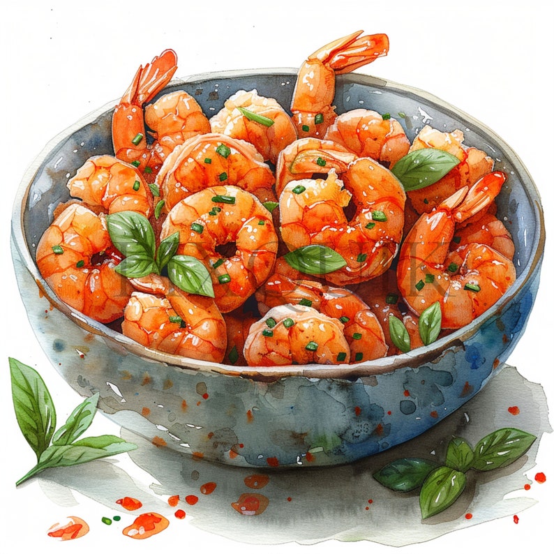 Watercolor Fried Shrimp Clipart | Food Illustration (digital Download ...