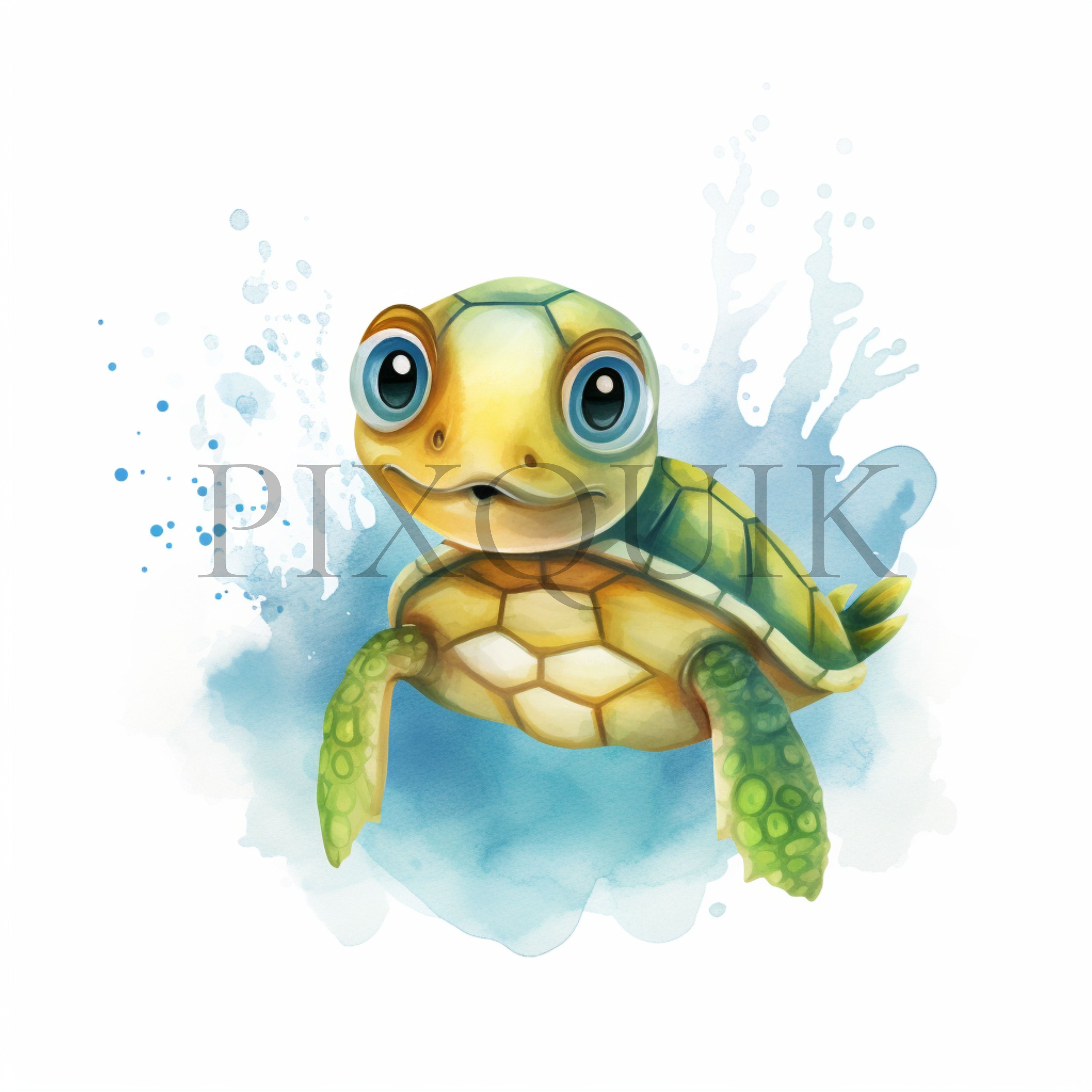Watercolor Cute Turtle Clipart 10 High-quality Jpgs Sea Turtle Digital ...