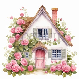 Cute Rose Cottage Clipart | 10 High Quality Jpgs | Charming Cottage ...