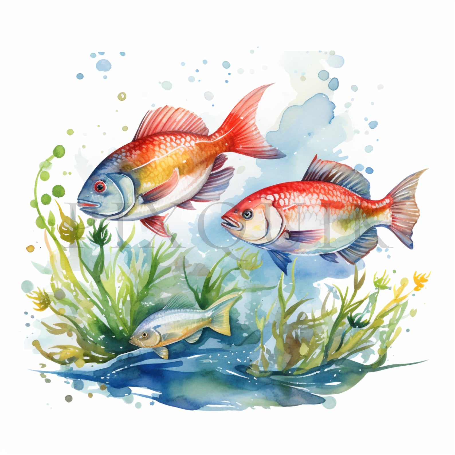 Aquarium Fish Clipart 10 High Quality Jpgs Watercolor Fishing Clipart ...