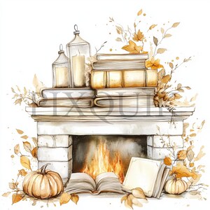 Autumn Fireplace Clipart | 10 High Quality Jpg's | Cozy Fall Fireplace ...