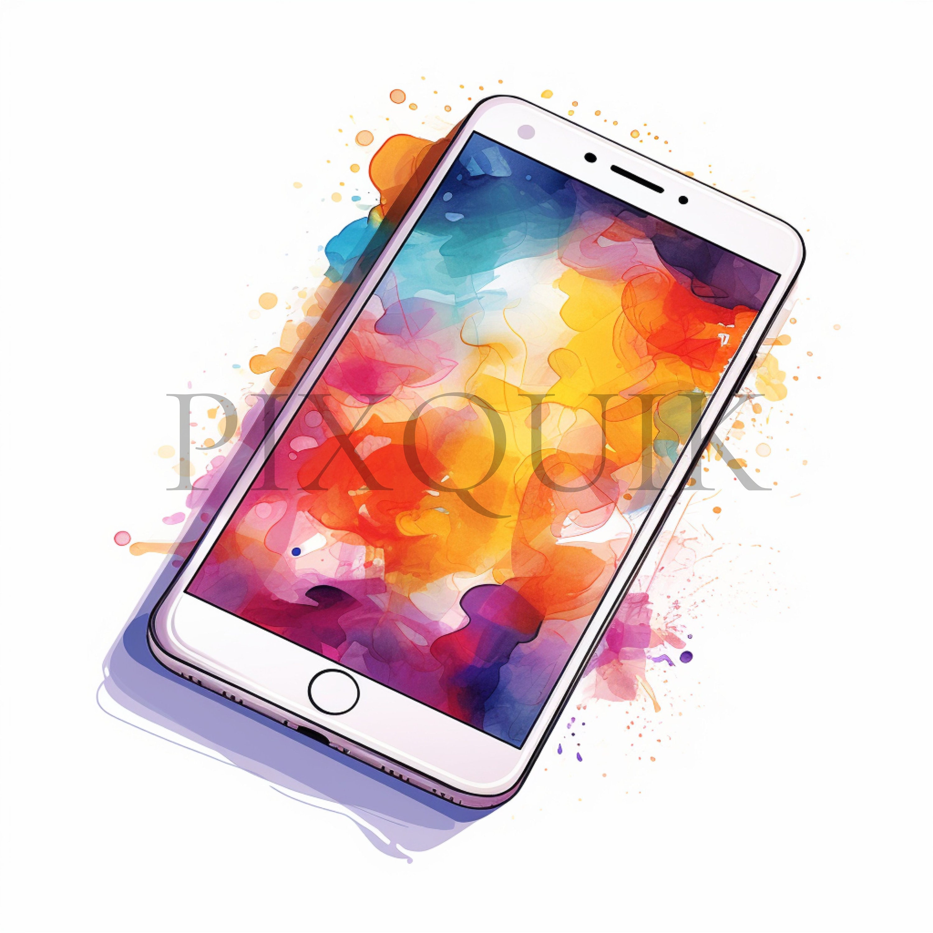 Watercolor Smartphone Clipart Set 10 High Quality Jpgs Digital Download ...