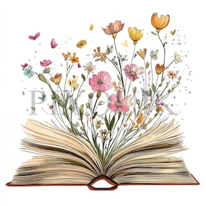Vintage Floral Open Book Clipart | 10 Jpg's and PNG Files | Card Making ...
