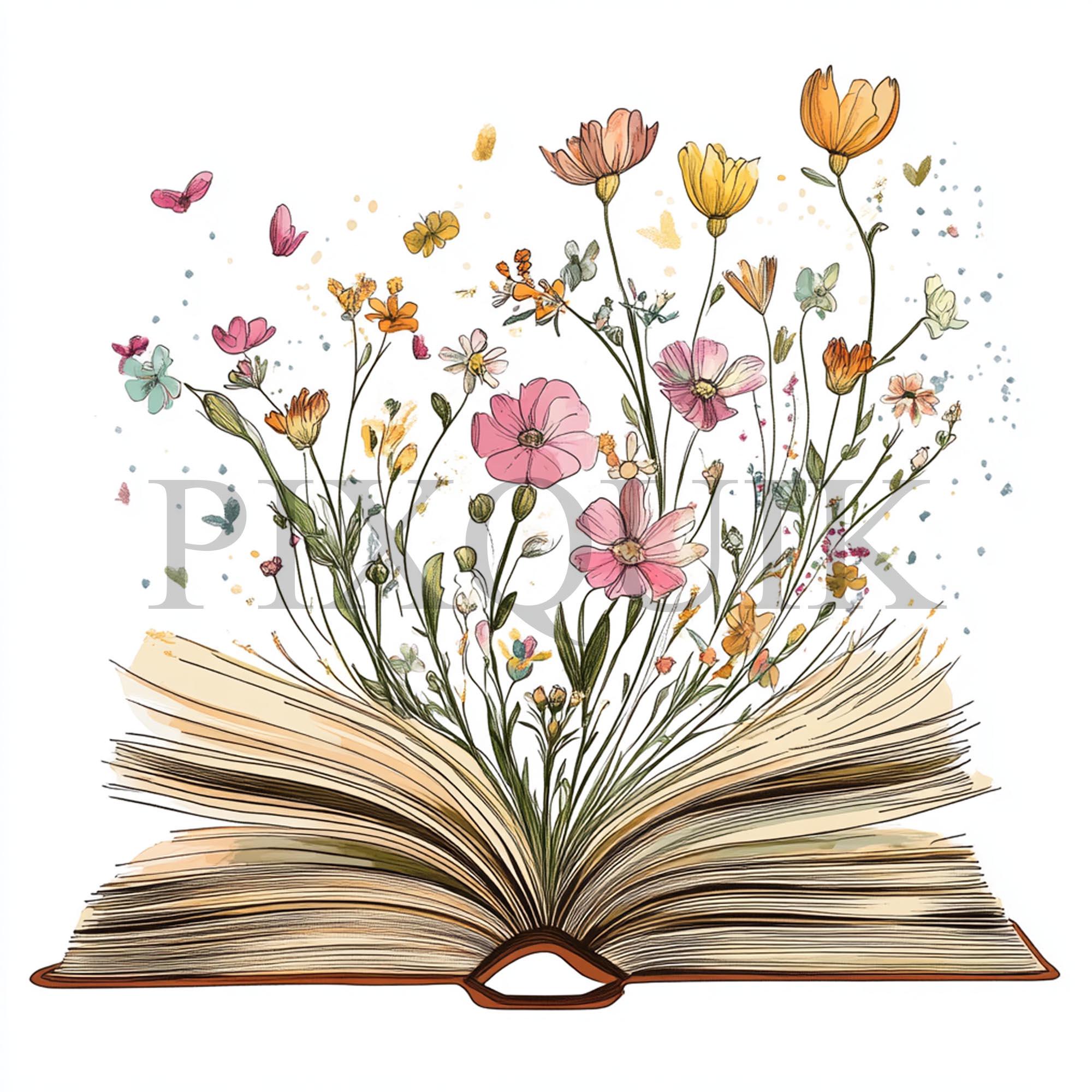 Floral Open Book Clipart: Vintage Watercolor Illustration (JPG & PNG ...