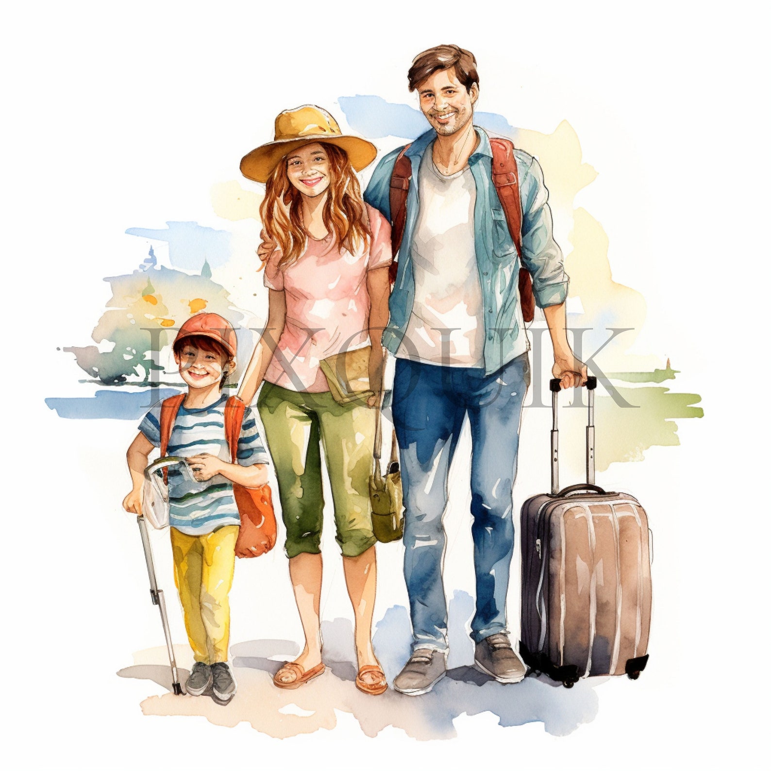 Family Travel Clipart | Watercolor Vacation Art (digital Download) - Etsy