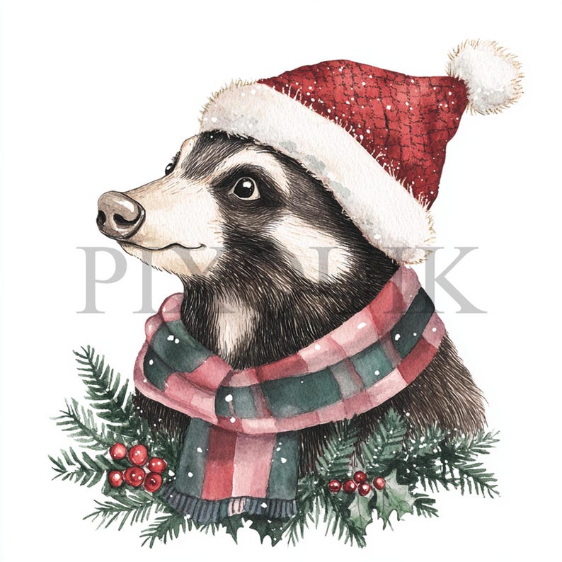 Badger With Christmas Hat Clipart 10 Jpg's Files Card Making Digital ...