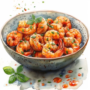Watercolor Fried Shrimp Clipart | Food Illustration (digital Download ...