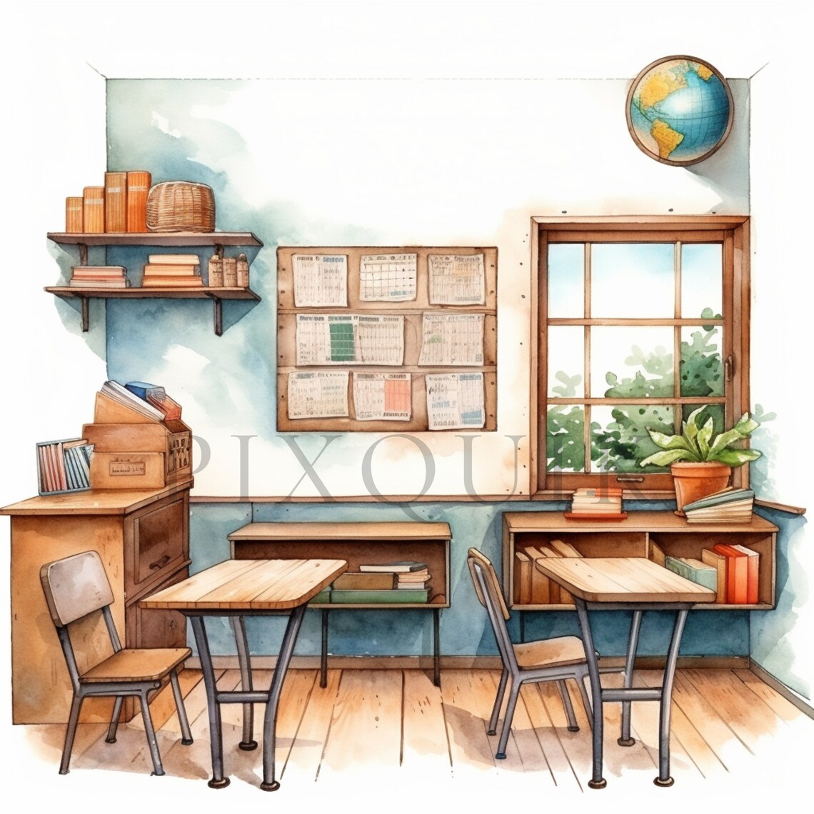 Watercolor Classroom Clipart 10 High Quality Jpgs Digital Download Back ...