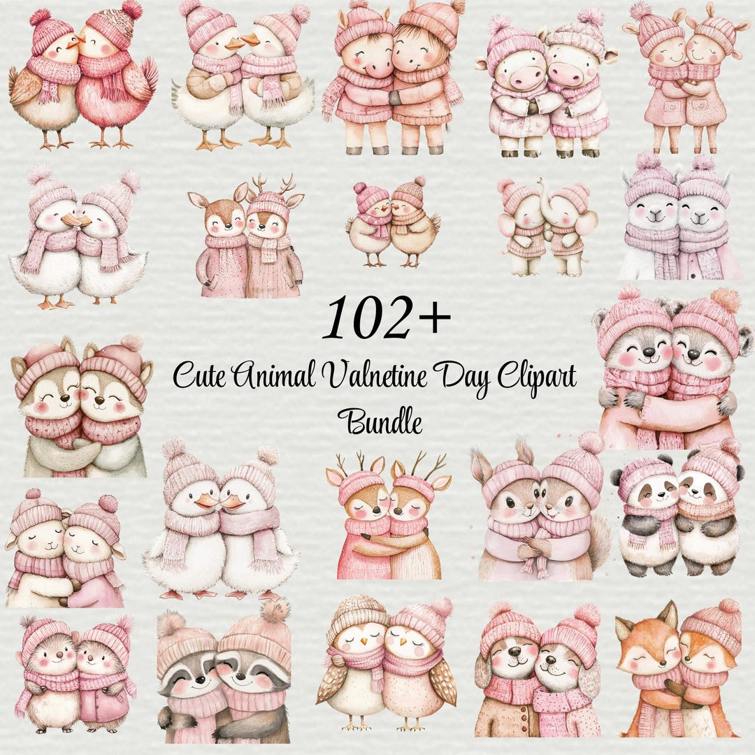 Cute Valentine Animal Clipart Bundle | 102 Designs (digital Download ...