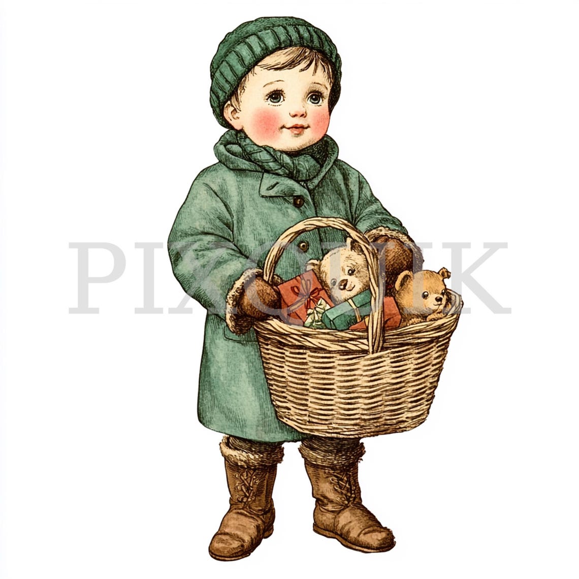 Vintage Christmas Boy Clipart | Watercolor Illustration (JPG Files) - Etsy
