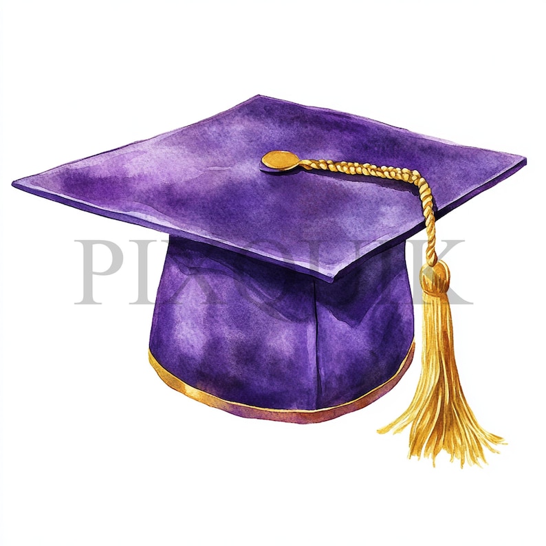 Purple Graduation Cap Clipart: Watercolor Art (10 JPG Files) - Etsy