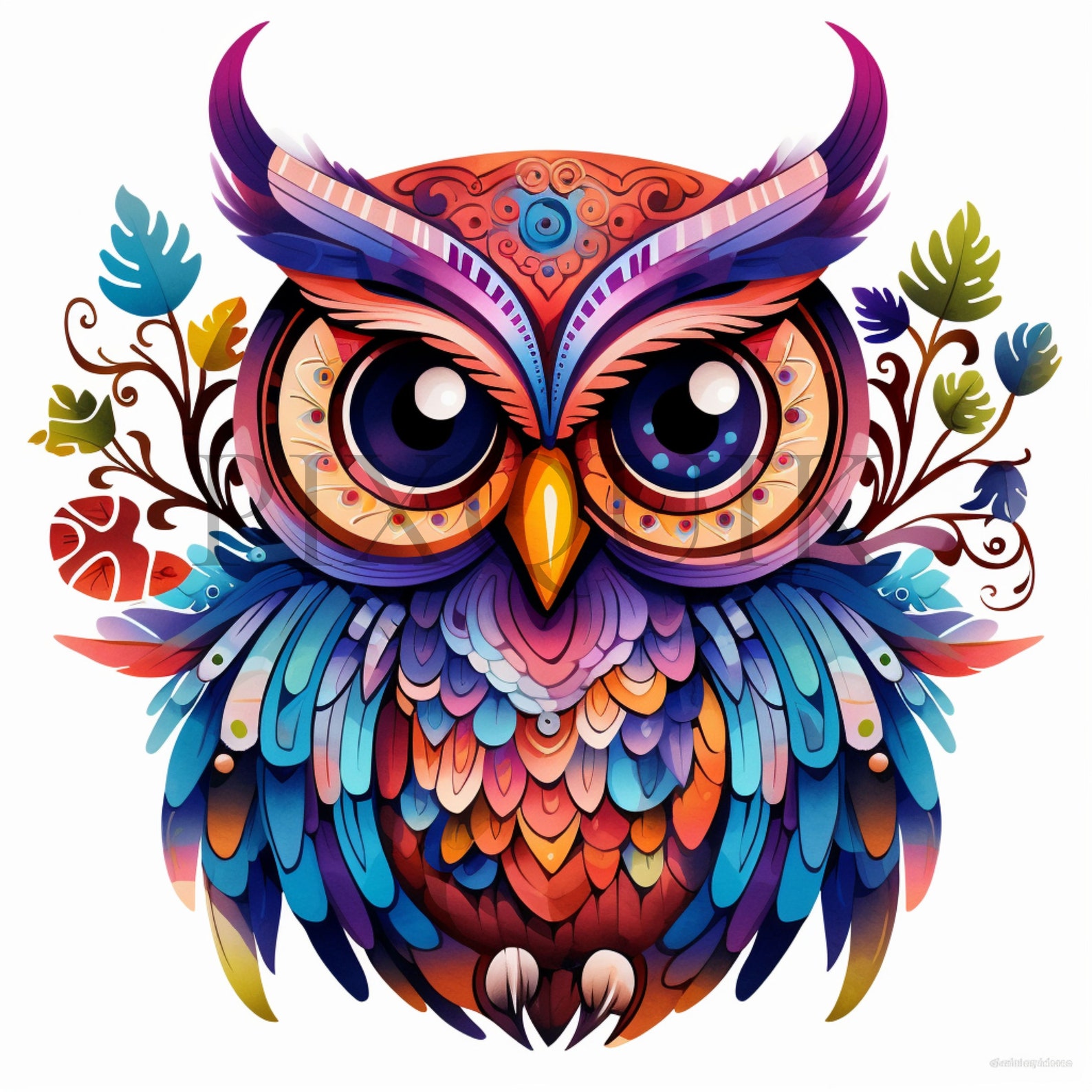 Whimsical Owl Clipart | Colorful Bird Illustration (jpgs) - Etsy
