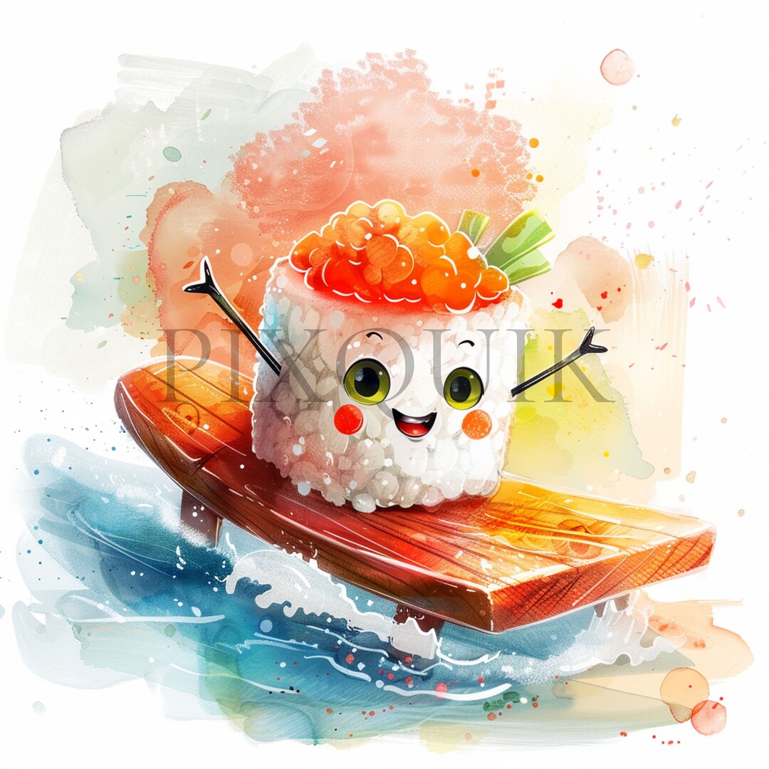 Watercolor Sushi Clipart Cartoon Sushi Watercolor Japanese Food Clipart ...