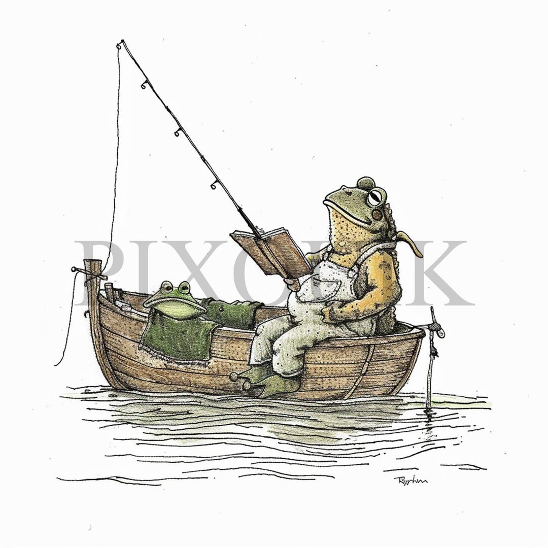Frog and Toad Fishing Clipart | High-quality Jpgs and PNG | Digital ...