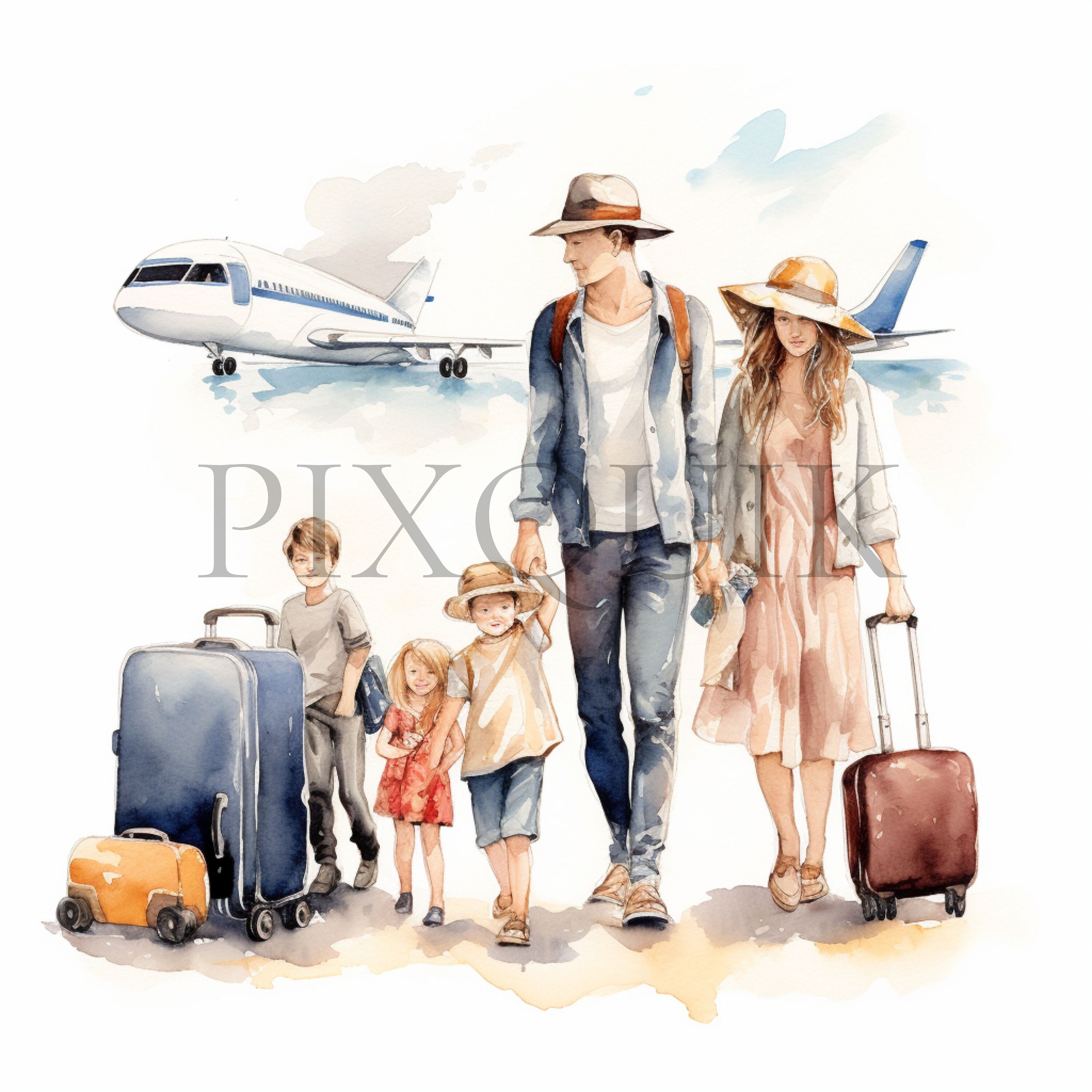 Family Travel Clipart | Watercolor Vacation Art (digital Download) - Etsy