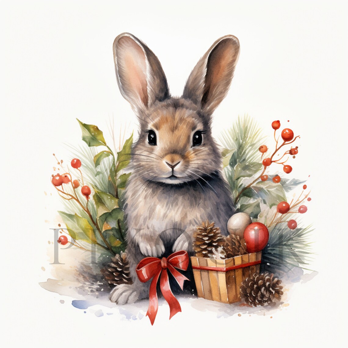 Watercolor Christmas Bunny Clipart | Holiday Rabbit Art (digital ...