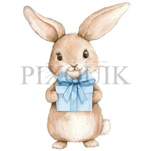 Bunny With Present Clipart 10 Jpg's and PNG Files Card Making Digital ...