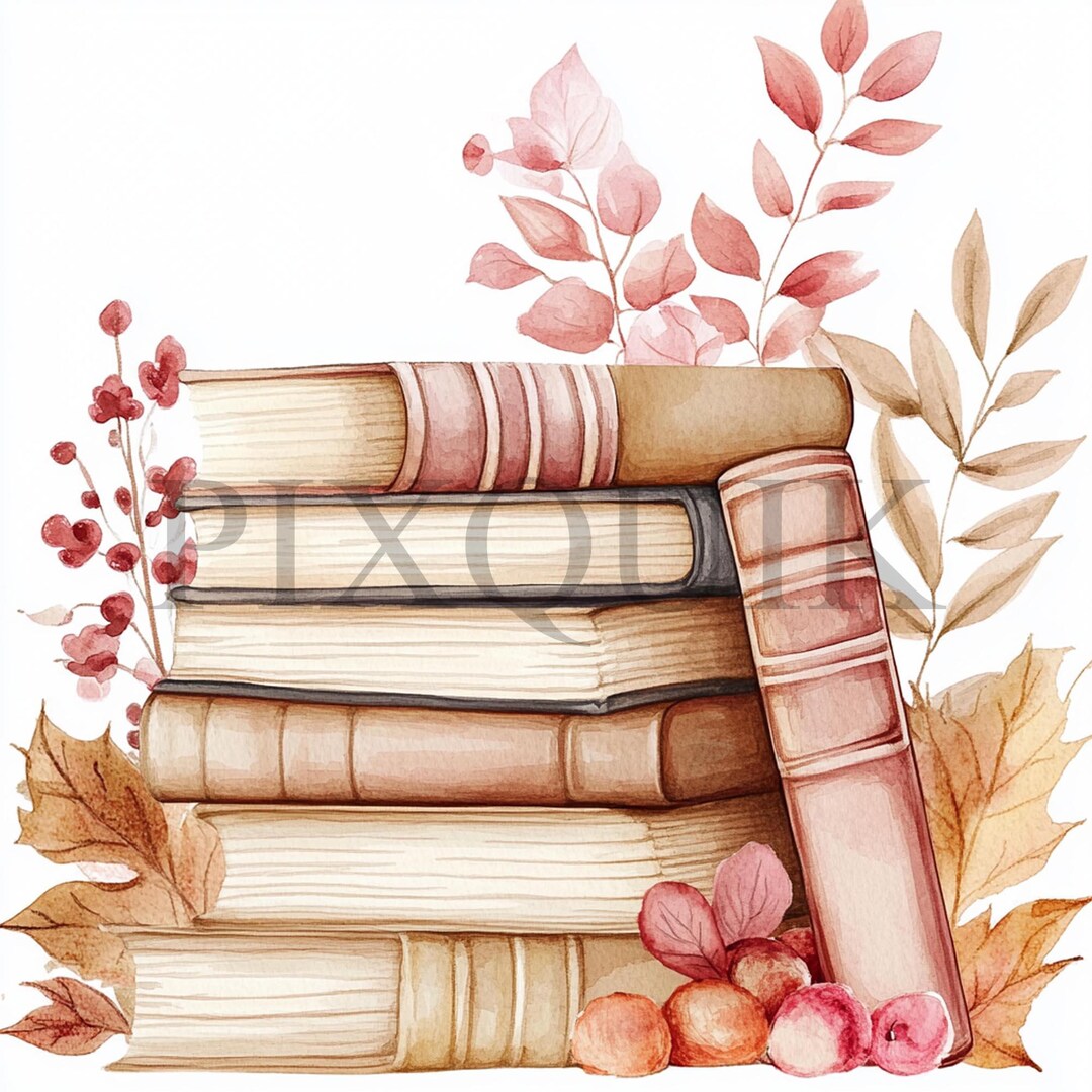 Watercolor Autumn Book Clipart | Cozy Reading Art (10 Jpg's) - Etsy