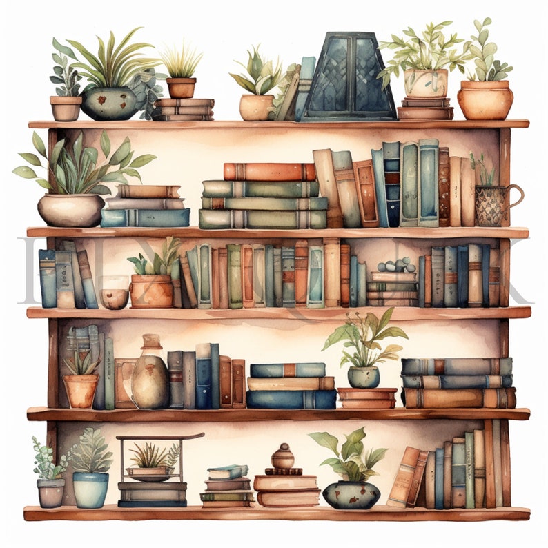 Watercolor Bookshelf Clipart – 10 High-quality Jpgs (digital Download ...