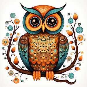 Whimsical Owl Clipart | Colorful Bird Illustration (jpgs) - Etsy