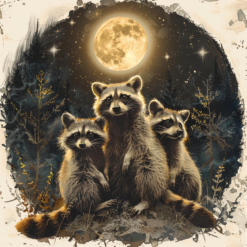 Raccoon With Moon Clipart 10 Jpg's and PNG Files Card Making Digital ...