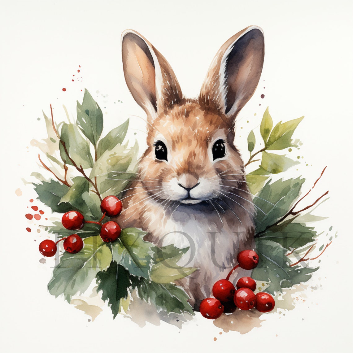 Watercolor Christmas Bunny Clipart | Holiday Rabbit Art (digital ...