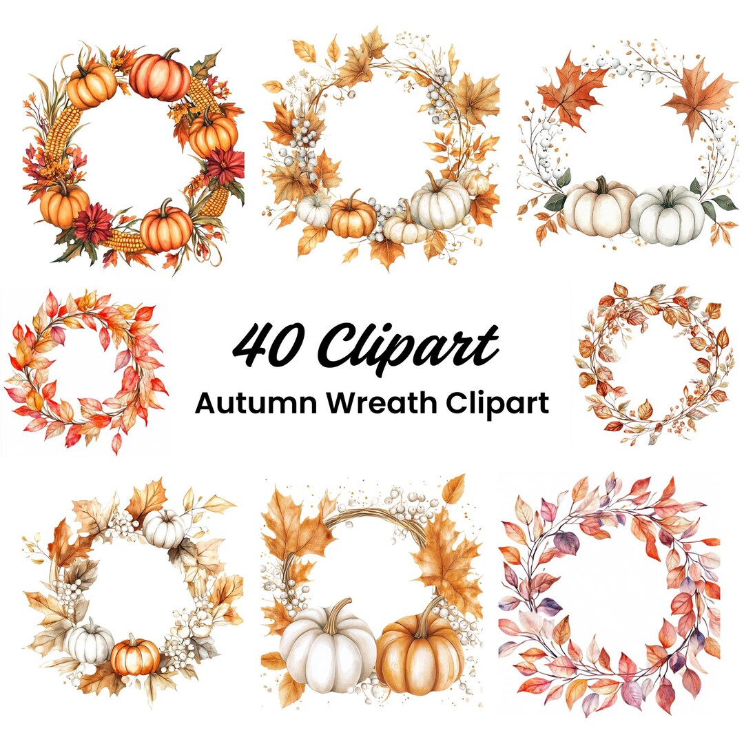 Autumn Leaves Wearth Clipart - 40 High Quality Images | Autumn Frames ...