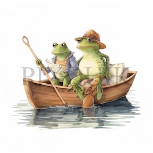 Frog and Toad Fishing Clipart: Whimsical Animal Art (digital Download ...