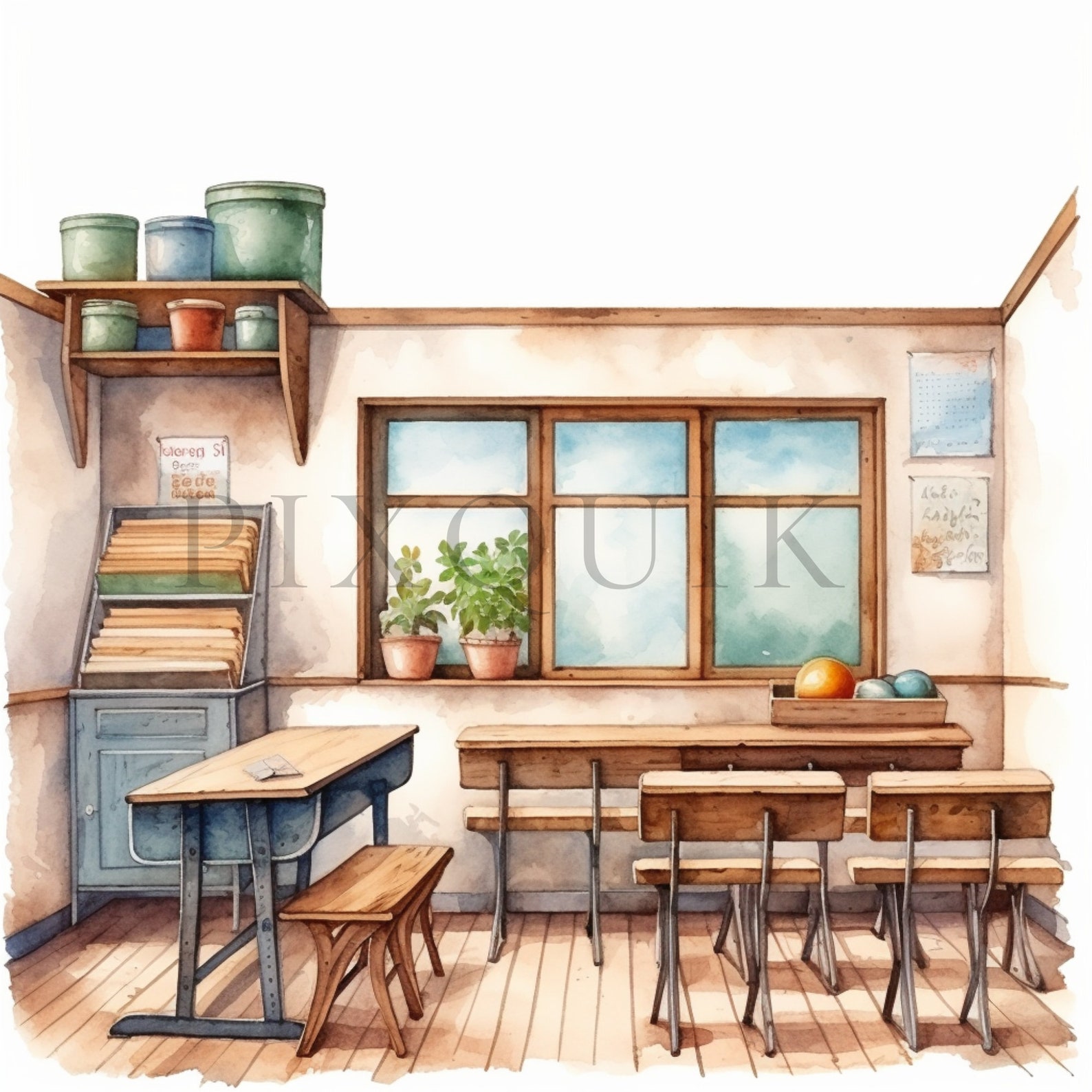 Watercolor Classroom Clipart 10 High Quality Jpgs Digital Download Back ...
