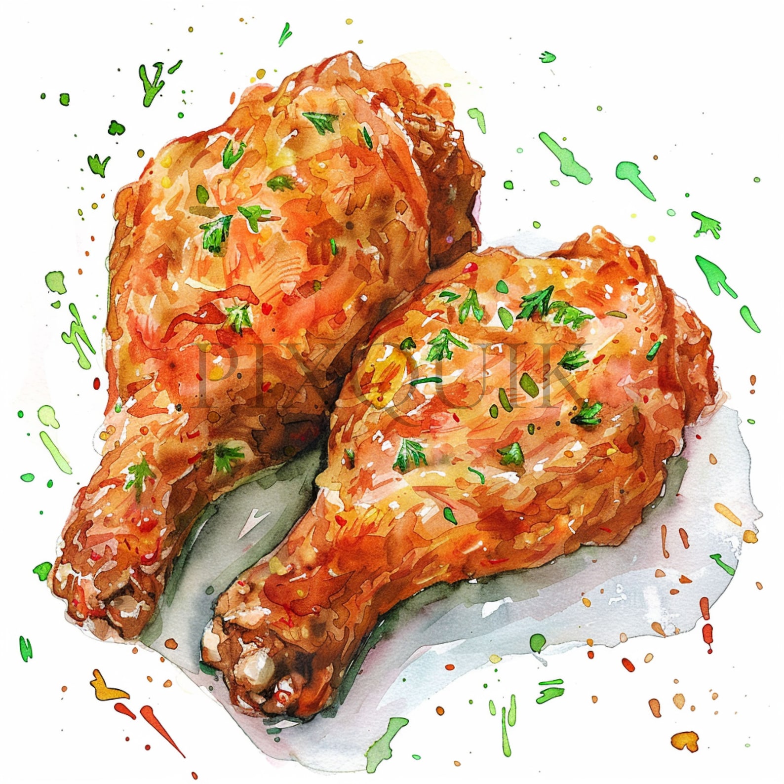 Watercolor Fried Chicken Clipart 10 High Quality Jpgs Fried Chicken ...