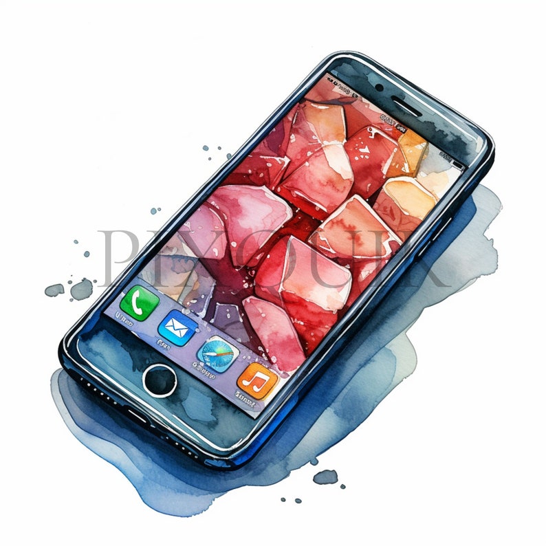 Watercolor Cellphone Clipart Set | Mobile Phone Illustrations (digital ...