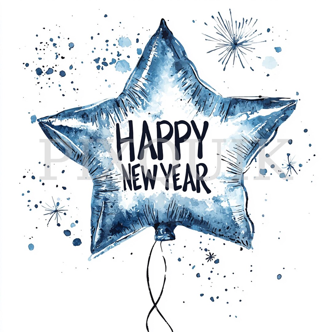 Happy New Year Star Balloon Clip Art | 2025 Celebration (digital ...