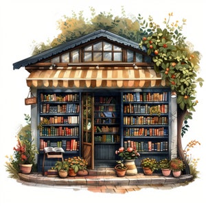Watercolor Cute Bookstore Clipart 10 High Quality Jpgs Book Lover ...
