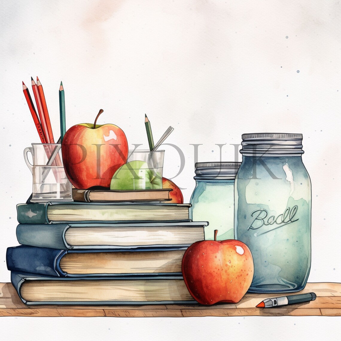 Watercolor Teacher Clipart Set | Floral Books Still Life (digital ...